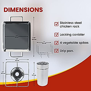 Sheshapho BBQ Beer Can Chicken Roaster Stand - 4 Vegetable Spikes - Stainless Steel Vertical Roasting Holder - for Grill, Oven or Smoker - Complete with Silicone Brush and Pair of Silicone Grips