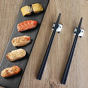 Chopsticks Reusable Fiberglass Chopsticks with Holder Chinese Japanese Gift Set Chopsticks Set Dishwasher Safe Alloy Chopsticks + Ceramic Cute Panda Chopstick Rest (2 Pairs - Panda)