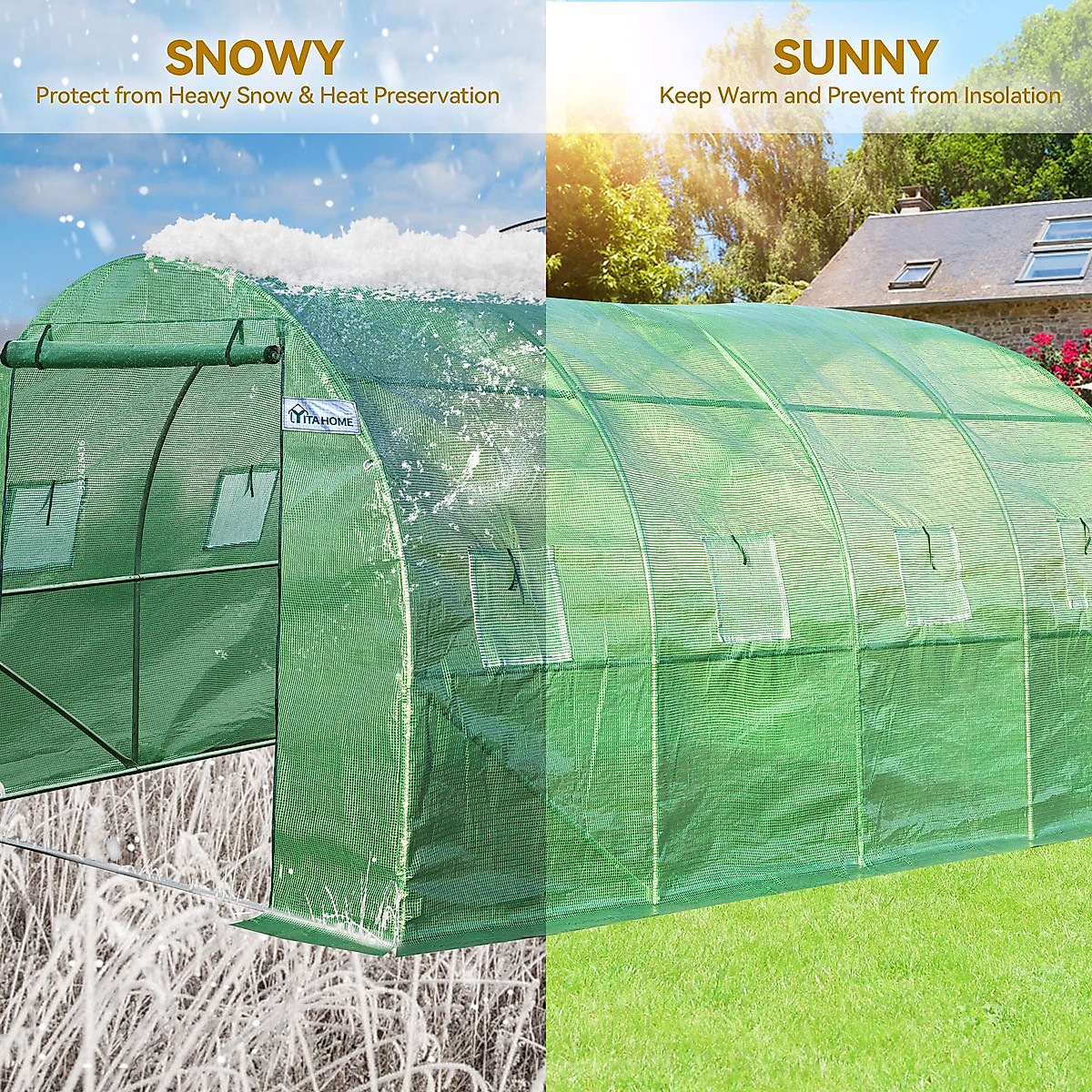 YITAHOME10'x7'x7' Greenhouses Large Walk-in Green House Heavy Duty Tunnel Green Houses Outdoor Portable Plant Gardening Upgraded Galvanized Steel Frame Zipper Doors 5 Crossbars Garden