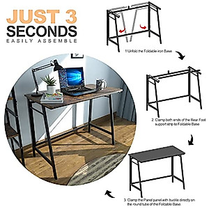 ASTARTH Folding Desk-40 Inch Writing Computer Desk, Space Saving Foldable Table, Modern Simple Style PC Table, Black Metal Frame-Home Office Desk, No Assembly Required, Rustic Brown