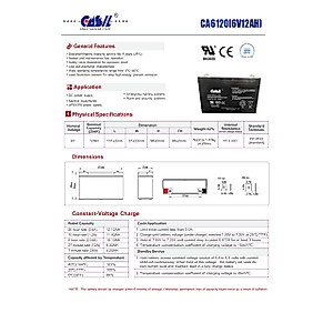 Casil Emergency Light Battery 6v 12ah CA6120 6v 12ah Battery Sealed Lead Acid AGM with F2 Terminal for 6v Emergency Light Battery - VRLA 6v Battery 12ah