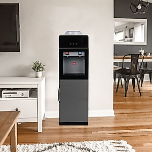 Water Cooler Dispenser 5 Gallon, Cold & Hot Water Cooler Dispenser Top-Loading Water Cooler 5 Gallon Children Safety Water Dispenser with Removable Drip Tray & Storage Cabinet for Home Office (Black)