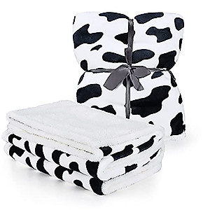 Solaris Cow Print Sherpa Fleece Blanket, Super Soft Warm Cozy Flannel Reversible Throw Blanket for Couch Sofa Bed, 50" x 60"
