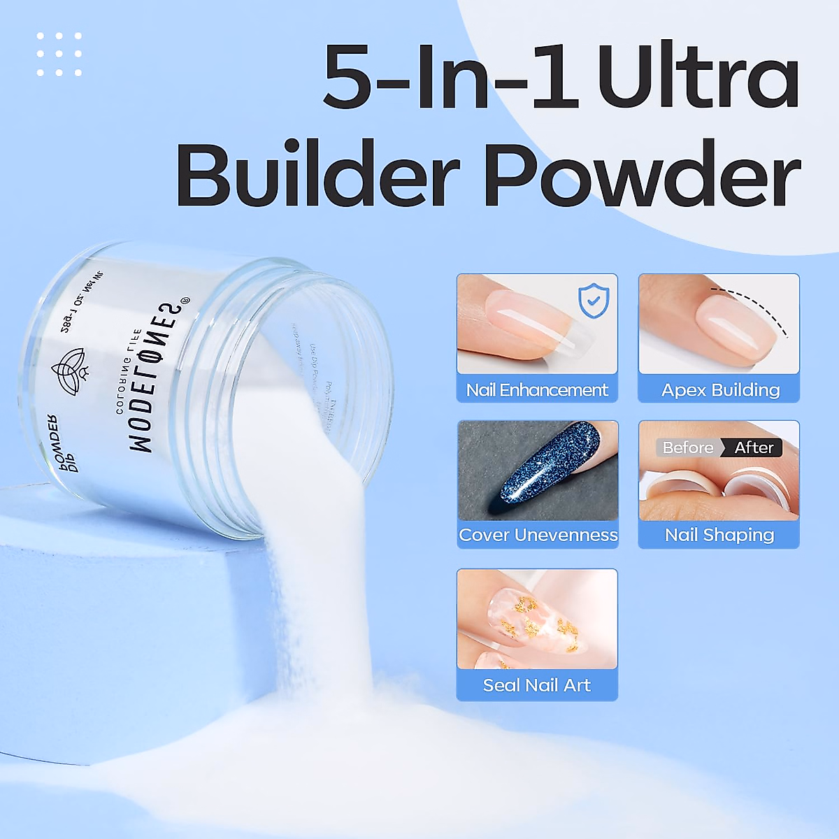 Modelones Dip Powder Clear Color, Nail Dipping Powder French Nail Art, 28+ Long-Lasting Build Powder Pro System Salon DIY at Home No Needed Lamp Cured