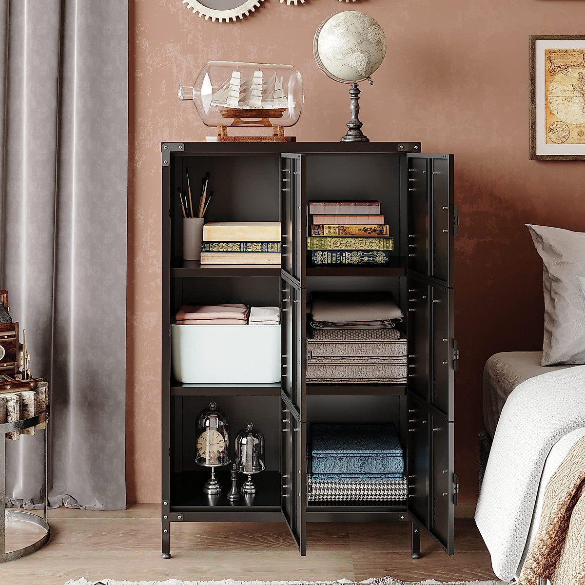 Metal Storage Cabinet, Storage Locker Employees Locker with 6 Doors, 47" Height Steel Cabinet with Lockable Doors, Storage Cabinet with Adjustable Feet for Home Office Gym.