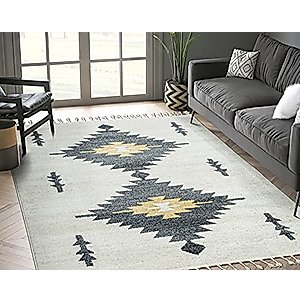Abani Contemporary Southwestern Print 5'3" x 7'6" (5'x8') Area Rug - Non-Shed Yellow & Grey Rugs Living Room Rug
