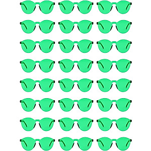 Hoteam 24 Pairs Rimless Round Sunglasses Bulk Tinted Party Sunglasses Transparent Candy Color Eyewear for Women Men Party (Green)