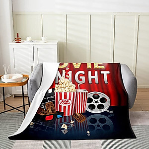 Movie Night Plush Throw Blanket, for Theater Cinema Poster Flannel Fleece Blanket Old Fashion Home Decor All Season,Bed Blanket Room Decor Popcorn Snacks 40"x50"