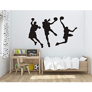 ANBER Slam Dunk Silhouette Wall Decal Removable Basketball Player Sticker for Kids Bedroom Living Room Playroom DIY Sport Wall Decal Art, 31.5" H x 53" W