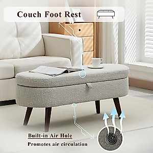 43.8" Storage Ottoman Bench for Bedroom, Upholstered Storage Bench, Boucle Ottoman Bench with Safety Hinge, End of Bed Bench with Solid Wood Legs for Living Room/Bedroom/Entryway/Beige