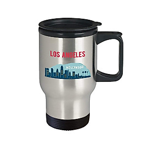 SpreadPassion Los Angeles Travel Mug- Funny Tea Hot Cocoa Coffee Insulated Tumbler Cup - Novelty Birthday Christmas Anniversary Gag Gifts Idea