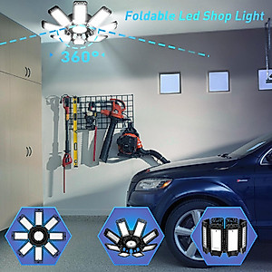 ISKYDRAW Garage Lights - 240W LED Garage Light 2 Pack 24000lm Garage Lights Ceiling LED with 8 Deformable Panels, Shop Light 6500K fit for E26 E27 Bulb Socket, Lighting for Workshop Basement Barn