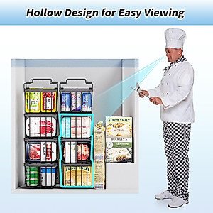 Freezer Organizer Bins (14.6"L x 7.1"W x 5.2"H) - 4 Pack Stackable Chest Freezer Organizer for 7 Cu.FT Deep Freezer Sort Frozen Meats | Deep Freezer Organizer Bins Get Food Easily w/Handle(Black)