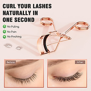 Eyelash Curler with Comb, Professional Volumizing Lash Lift Kit Lash Curler with Refill Pads for Home & Travel Uses, Rose Gold