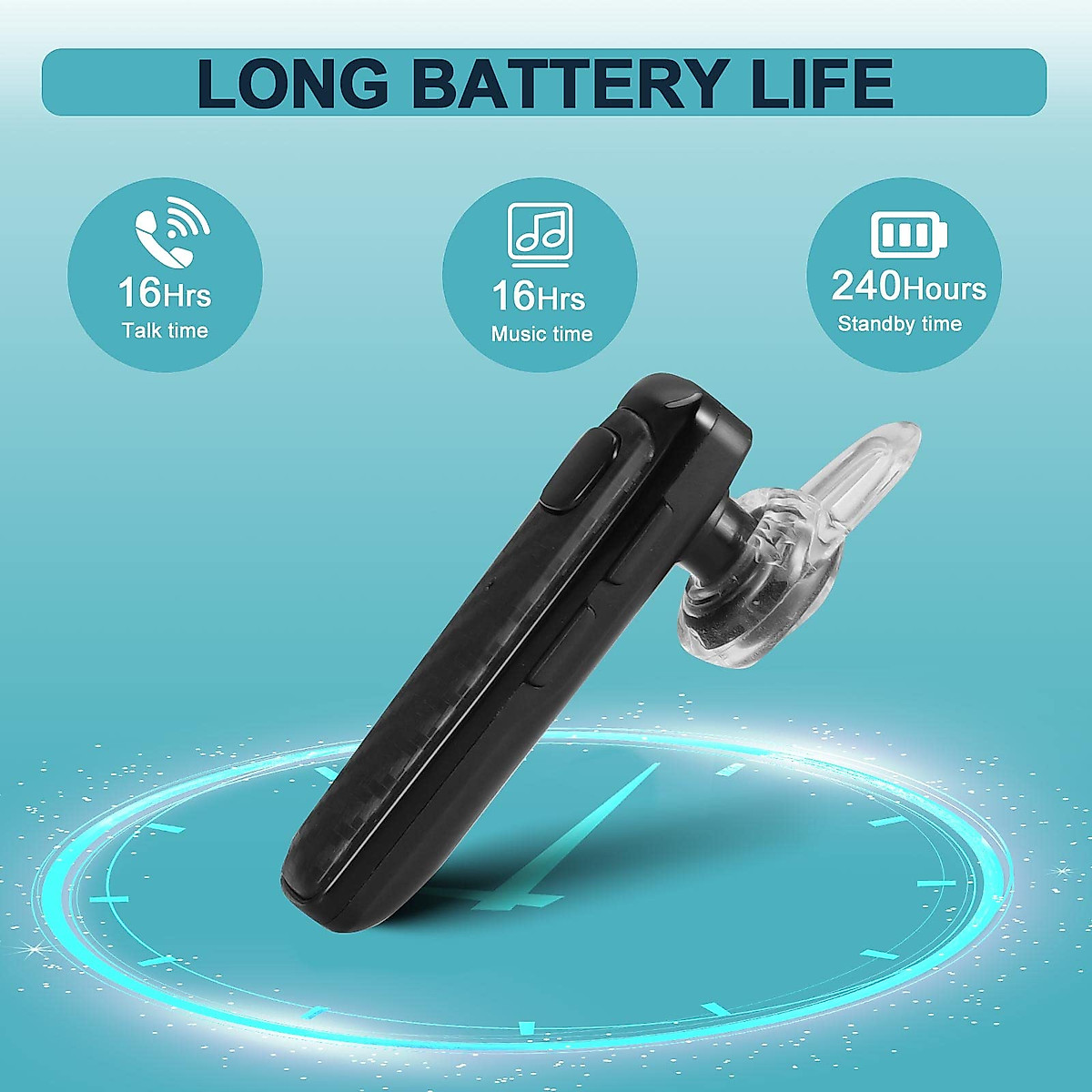 CFOZUZO Bluetooth Headset, Bluetooth Earpiece, 16Hrs Talk Time Wireless Earpiece with CVC8.0 Dual Noise Cancelling Mic Hands-Free Calls Wireless Headset for iPhone Samsung Trucker (Black)