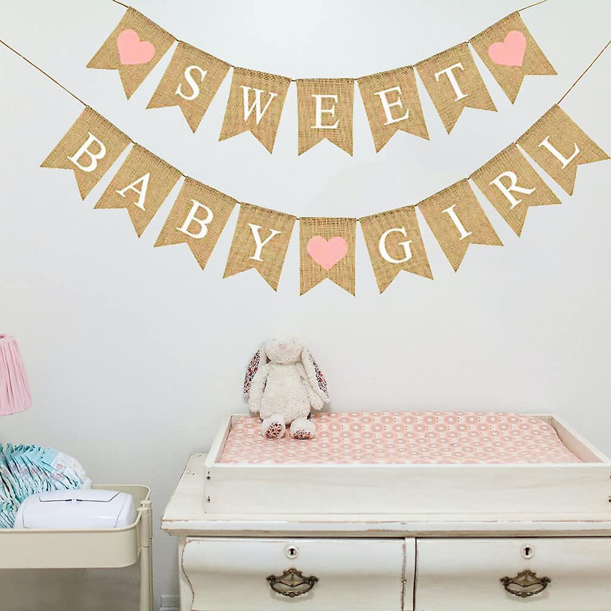 Baby Shower Banner Burlap Rustic Girl Baby Shower Decorations, Sweet Baby Girl Sign Garland for Girl Shower Decoration