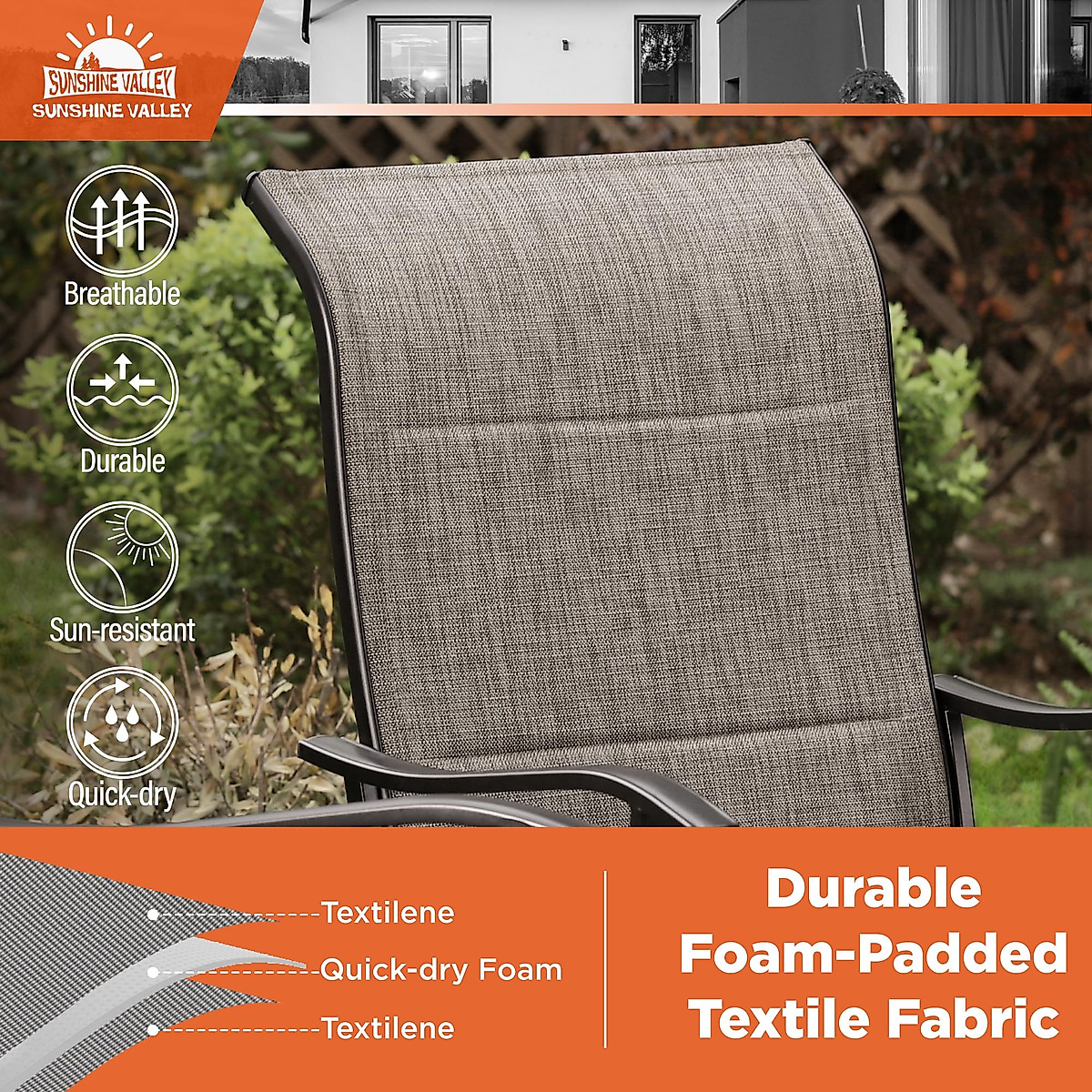 SUNSHINE VALLEY Outdoor Dining Chairs for 2,Swivel Patio Dining Chairs Garden Backyard Lawn Yard Furniture, Steel Frame with Textilene Fabric Rocking Chair.