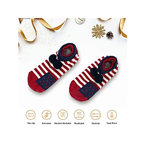 Century Star Women Slipper Socks Soft Cozy Animal Christmas Socks Anti-Slip Fuzzy Slipper Warm Winter Floor Socks 1 Pack Red Elk One Size