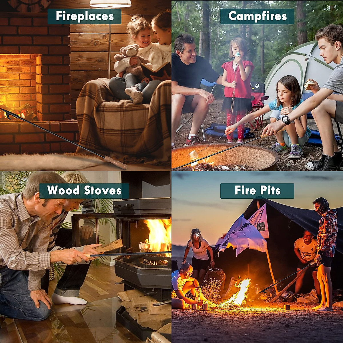 Fireplace Fire Pit Campfire Poker Stick. Uten 32-Inch in Heavy Duty Fireplace Poker. Solid Steel Fire Pit Poker, Fire Pit Accessories for Fireplace Camping Wood Stove Indoor and Outdoor.
