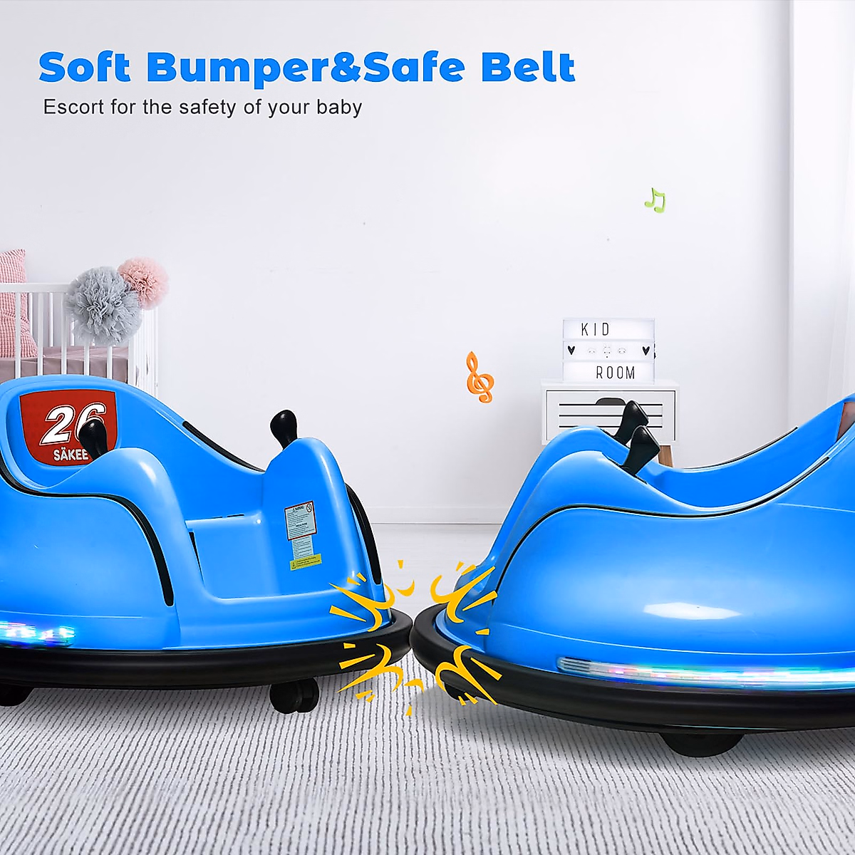 Bumper Car for Kids 12V with Remote Control Flashing Lights Music DIY Stickers for 1.5+ Baby Toddlers Children Electric Ride on Cars Vehicle Toys 66 LBS Weight Capacity, Passed ASTM Test (Blue)