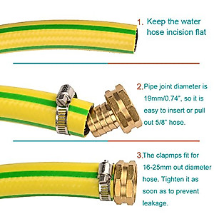 3Sets Brass 3/4" Garden Heavy Duty Hose Mender Repair End Replacement Male Female Connector with Stainless Clamp