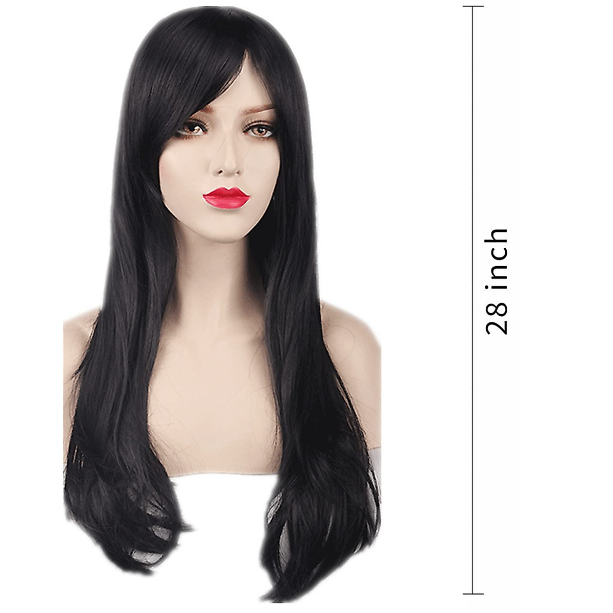AneShe Wigs 28" Long Wavy Hair Heat Resistant Cosplay Wig for Women (Black)
