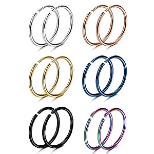FIBO STEEL 18G 5PCS Stainless Steel Body Jewelry Piercing Nose Ring Hoop Nose Piercing