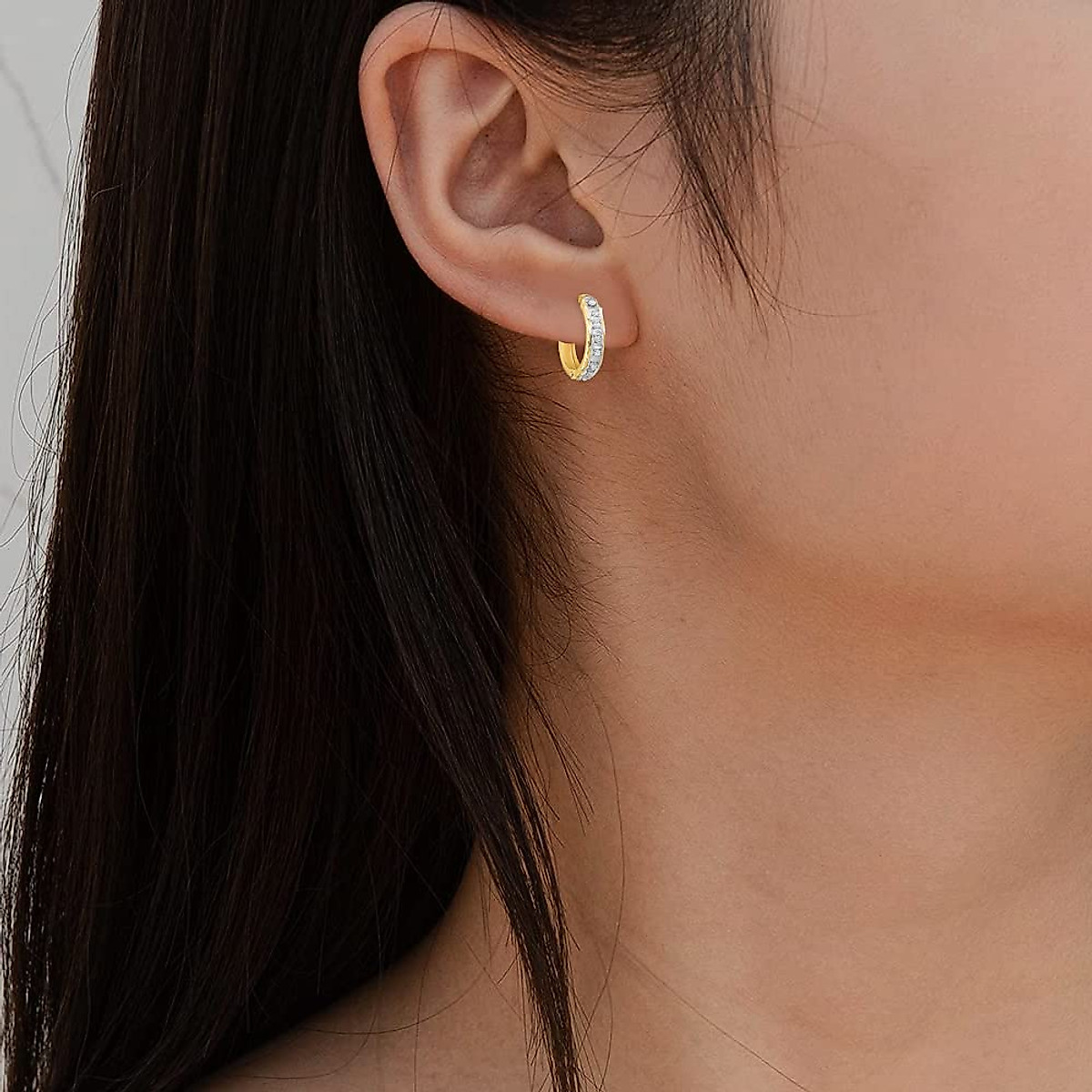 Diamond2Deal 14k Yellow Gold Diamond Hoop Earrings Fine Jewelry for Women (L-13 mm, W-2 mm)