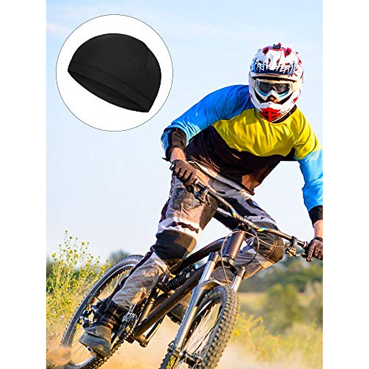 Boao 6 Pieces Skull Caps Helmet Liner Sweat Wicking Cap Running Hats Cycling Skull Caps for Men Women (Black, X-Large)