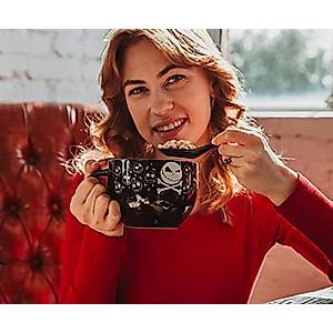 Disney The Nightmare Before Christmas Cross Bones Ceramic Soup Mug Bowl With Spoon | Holds 24 Ounces