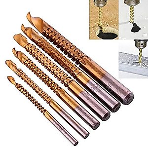 eoocvt 6pcs 3-8mm Titanium HSS Drill & Saw Bit Set Cutting Carpenter Wood Metal