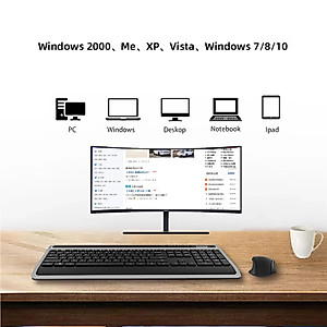 Wireless Keyboard and Mouse Combination, Silent Numeric Keypad and Adjustable DPI Mouse, Built-in Phone & Tablet Stand, Compatible with MacBook, Windows Computer, Black