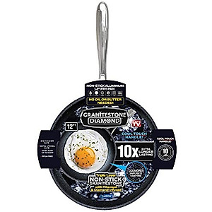 Granitestone Cookware 12” Nonstick Pan for Cooking & Frying, Mineral Enforced Egg Pan with Stay Cool Handles, Dishwasher Safe Cooking with No Warp Technology, 100% PFOA Free