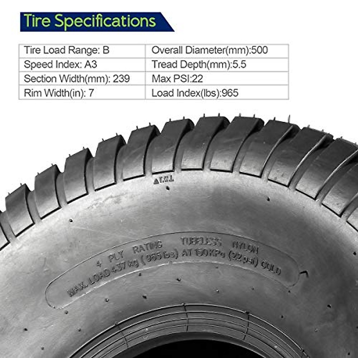 MaxAuto 20x8.00-8 Lawn Mower Tires, 20x8x8 Lawn Garden Tractor Tires, 20x8-8 Turf Tire, 4PR Tubeless, 965lbs Capacity, Set of 2