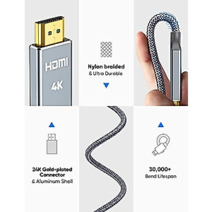 Capshi 4K HDMI Cable 6.6 ft, High Speed 18Gbps HDMI Cable,4K, 3D, 2160P, 1080P, Ethernet - 28AWG Braided HDMI Cord - Audio Return(ARC) Compatible UHD TV, Blu-ray, PS4, PS3, PC