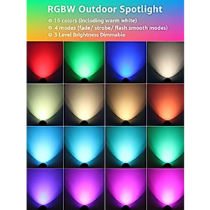 SUNVIE 15W RGBW Spot Lights Outdoor LED Spotlight 120V Color Changing Landscape Lights with Remote Control Aluminum Waterproof Outdoor Spotlights Plug in for Yard Tree House Garden Christmas, 2 Pack