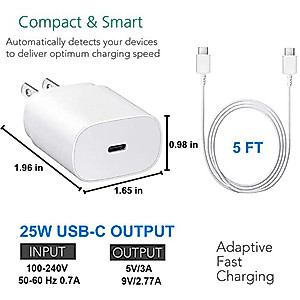 Samsung USB-C Super Fast Charging Wall Charger-25W PD Charger Adapter with Type-C Cable(5ft) for Samsung Galaxy S22/S22 Ultra/S22+/S21/S21+/S21 Ultra/S20/S20+/S20 Ultra/Note 20 Ultra（White）