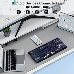 COSTOM L75 Low Profile Mechanical Keyboard, 75% Wireless Keyboard, Bluetooth/2.4Ghz/Wired Tri-Mode 84 Keys RGB Keyboard w/Durable Aluminum Frame Compatible with Mac Windows-Great Wave Off Kanagawa