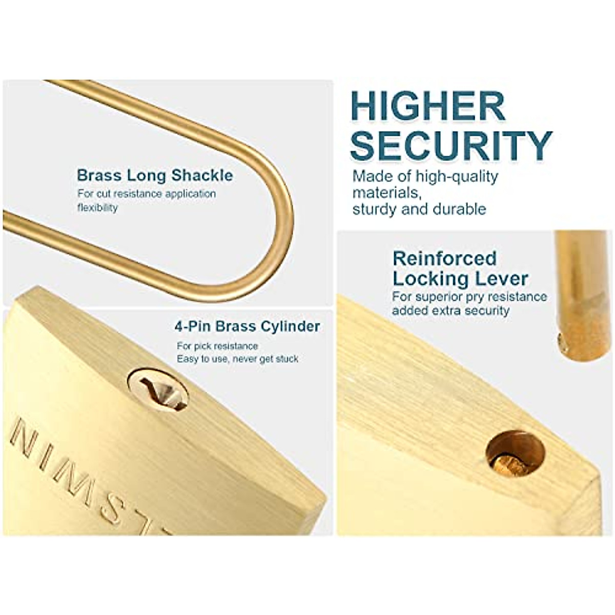 DELSWIN Keyed-Alike Solid Brass Padlock - Small Pad Locks with Same Key Weatherproof Long Shackle Lock for School Gym Locker and Tool Box, Pack of 2