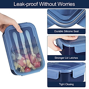 Caperci Classic Bento Box Adult Lunch Box for Older Kids - Leakpoof 47 oz 3-Compartment Lunch Containers for Adults and Teens, Built-in Utensil Set, Ideal for On-the-Go Balanced Eating, Navy Blue