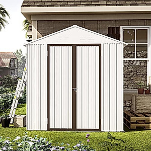 WIILAYOK 6' x 4' Outdoor Metal Storage Shed, Garden Shed with Floor Frame, Tool Storage Shed with Lockable Double Door and 3 Garage Hooks, Perfect for Backyard, Patio, Lawn