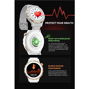 HANDA Smart Watch for Women, Fitness Tracker Smartwatch with Heart Rate Blood Oxygen Sleep Monitor Bluetooth Call Pedometer AI Voice Control IP67 Waterproof Activity Tracker for Android iOS (Gold)