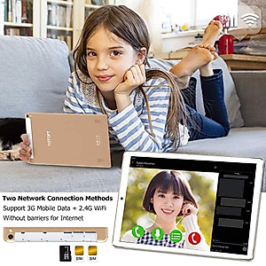 YOTOPT 10 Inch Android Phone Tablets, Dual Sim Card Slot, 32GB ROM, 256GB Expand, Quad Core, WiFi, Bluetooth, GPS, FM, Dual Camera, IPS HD Touch Screen, Support 3G Phone Call Tableta (Gold)