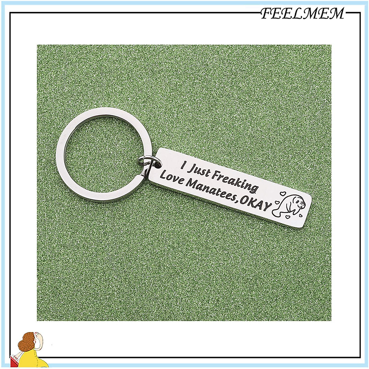 FEELMEM Manatee Keychain Manatee Lovers Gift I Just Freaking Love Manatees Okay Keychain Sea Cow Manatee Jewelry Sea Lion Gift for Women Crazy Manatee Lady Gift (I just freaking)