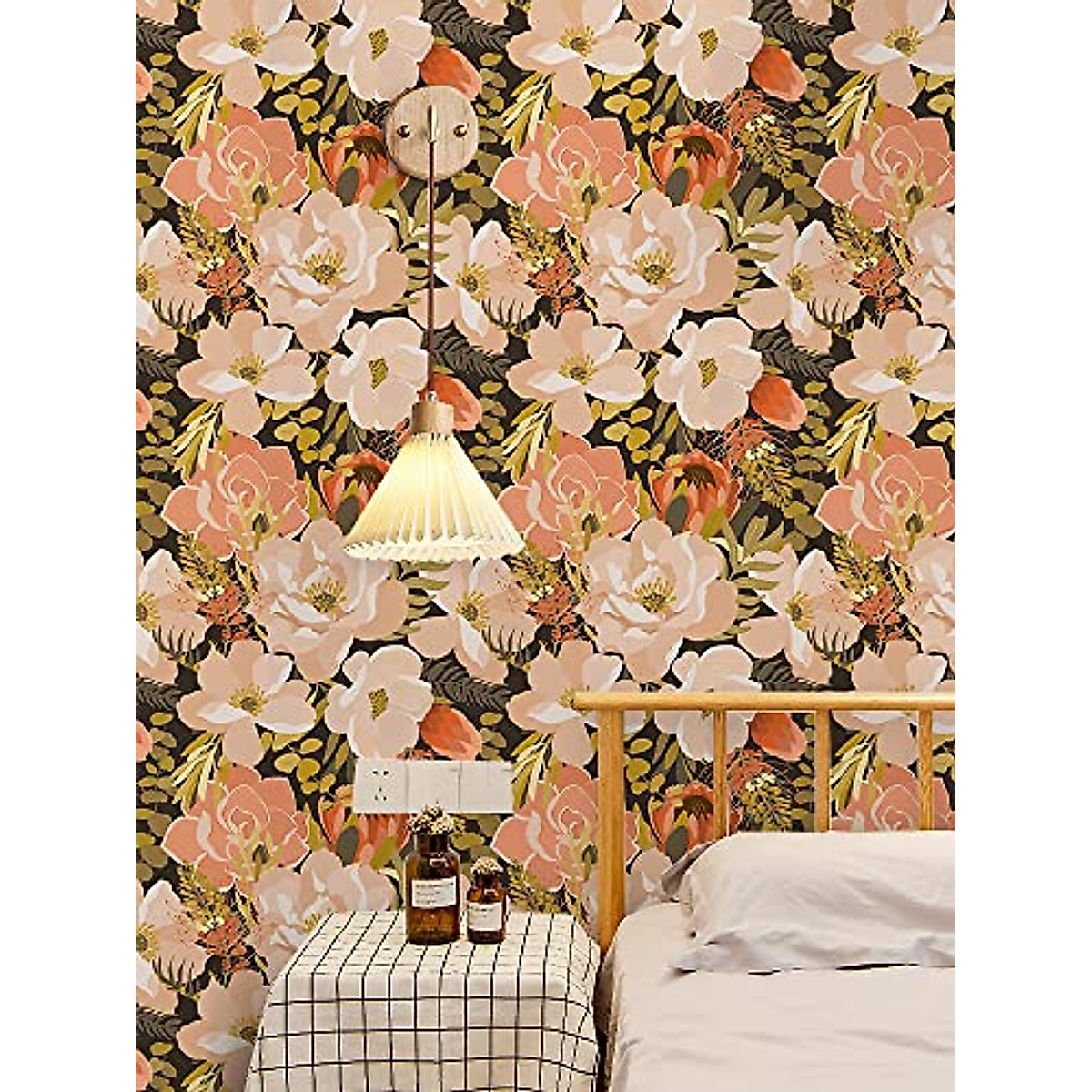 Floralplus Boho Peel and Stick Wallpaper Floral Removable Wallpaper Peel and Stick Boho Stick On Wallpaper Renter Friendly Wallpape for Bedroom Bathroom Wallpaper 17.7 * 118in