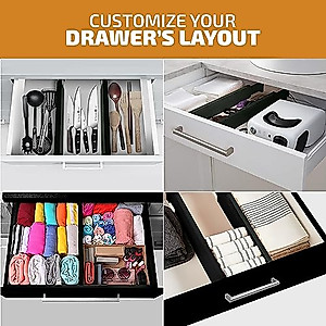 Adjustable Bamboo Drawer Dividers Organizers - Fits Standard Drawers Sized 12.2" Upto 17.3"- Expandable Kitchen Drawer Organizer Separators for Utensils, Dresser, Clothes, Bedroom, Bathroom 4pk, Black