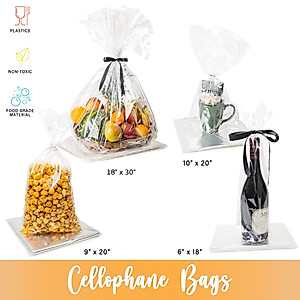 50 Pcs 18x30 Clear flat Cello/Cellophane Treat Bags for Gift Wrapping, Bakery, Cookie, Candies, Dessert, Gift Baskets, Presents, Weddings, Party Favors Packaging. (18x30)