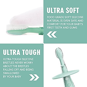 Kisdream Infant Baby Toddler Kid Toothbrush:Chewable Extra Soft Bristle Beginner Brushing Teeth for 2 Months - 5 Year Old Stage 1-3 Age Training First Suction Tooth Brush Set Bpa Free (MT2404)