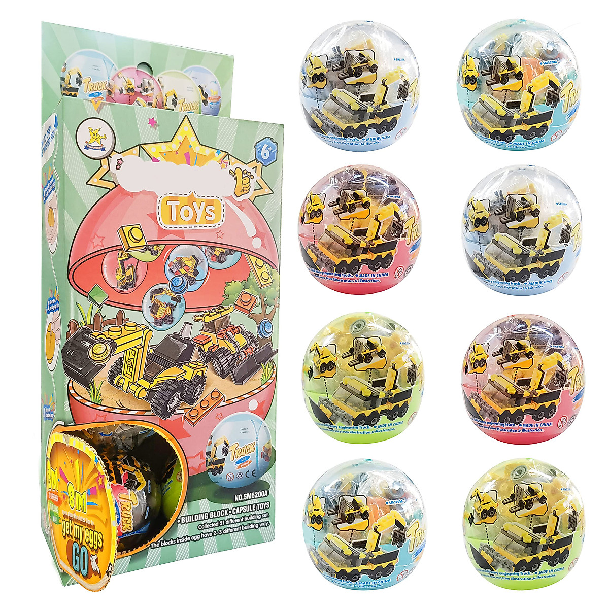 Holydeck 8 Pack Easter Eggs with Vehicle Building Blocks for Kids Assembly Building Cars,Great for Easter Party Favors,Easter Basket Stuffers,Goodie Bags