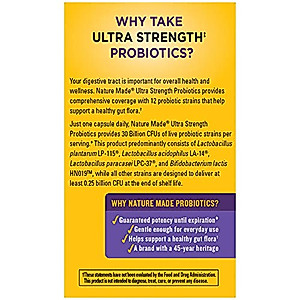 Nature Made Ultra Strength 12 Strain Digestive Probiotics, Dietary Supplement for Digestive Health Support, 25 Probiotic Capsules, 25 Day Supply